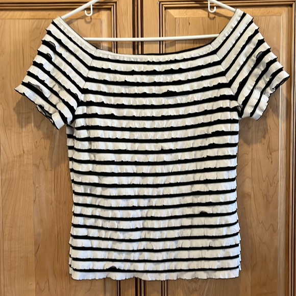 Baranda | Tops | Baranda White Sheer Black Off Shoulder Top | Poshmark